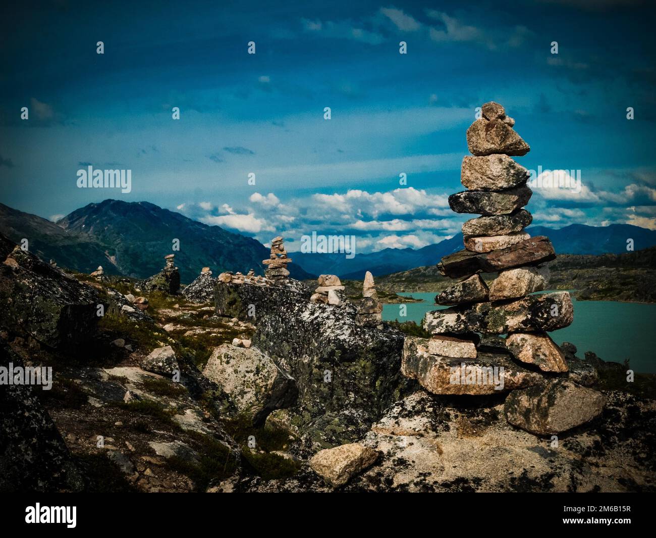 Stone Tower, Mountain, Lake, Alaska Stock Photo - Alamy