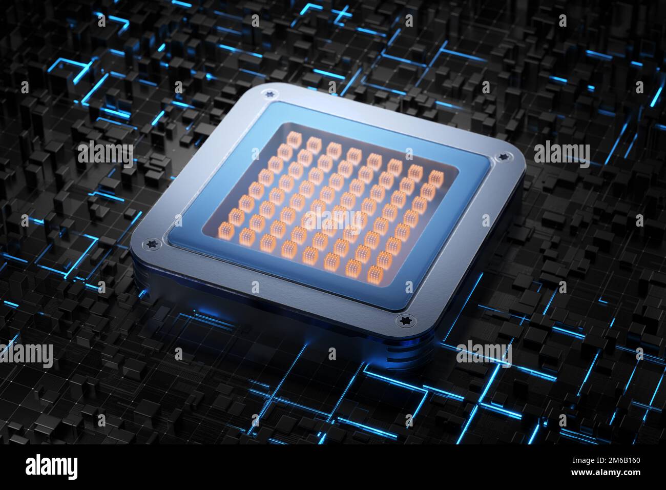 Computing cluster concept. oncept of a quantum processor. 3d render ...