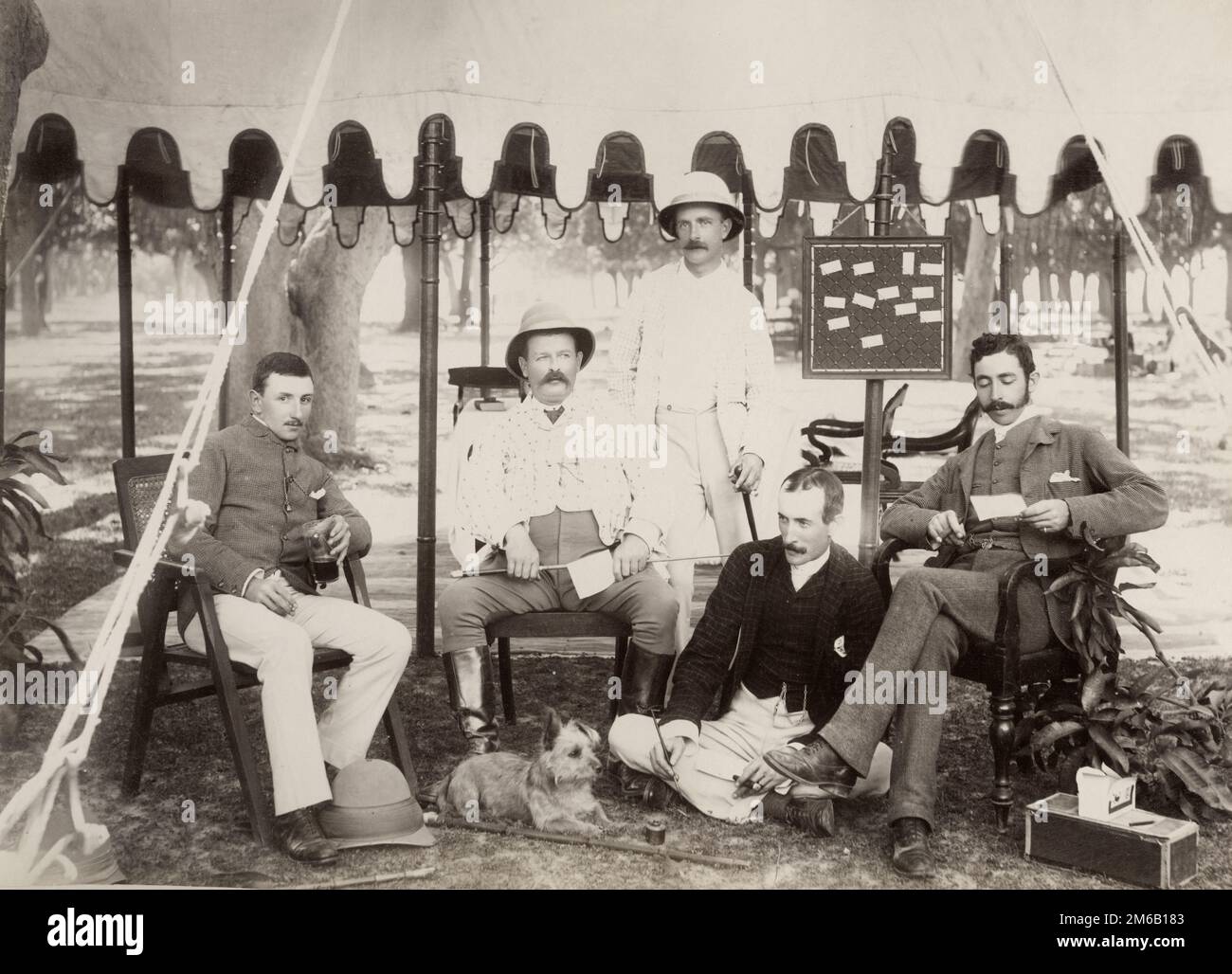 Typical group portrait British army raj officers, India, c.1880's, dog ...