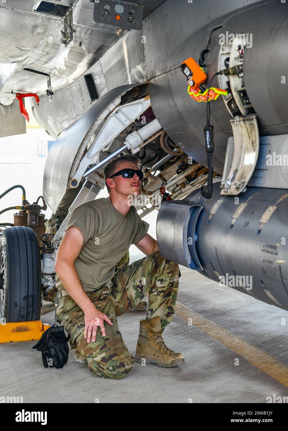 A U.S. Air Force crew chief, assigned to the 179th Expeditionary ...