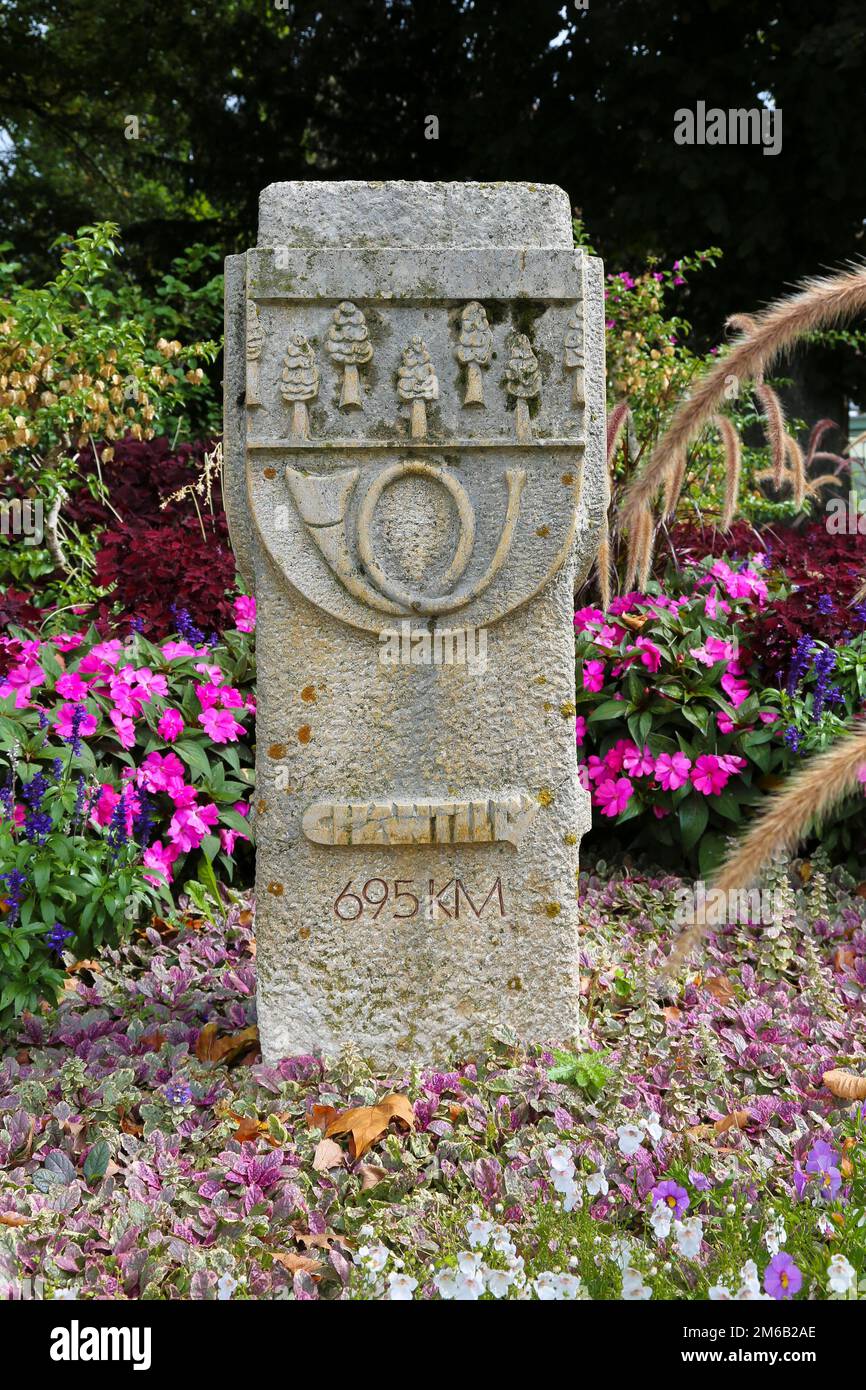 Stone with inscription Chantily, 695 km, distance stone in the bath ...
