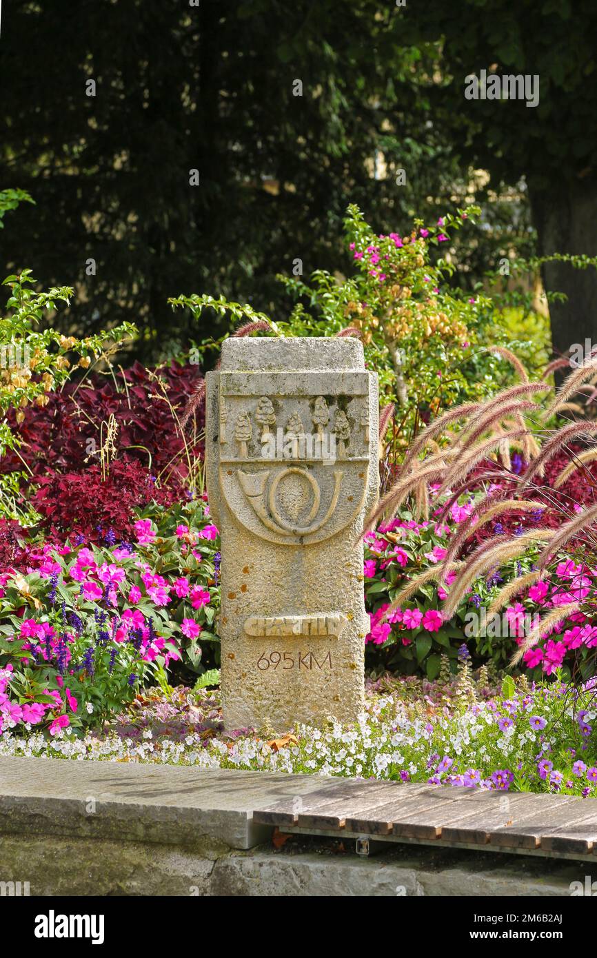 Stone with inscription Chantily, 695 km, distance stone in the bath ...