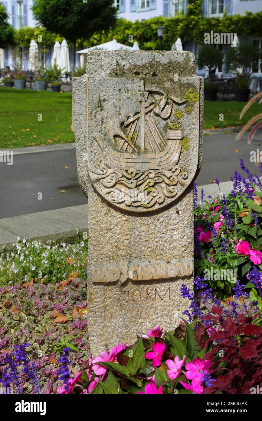 Stone with inscription Bad Schandau, 740 km, distance stone in the bath ...