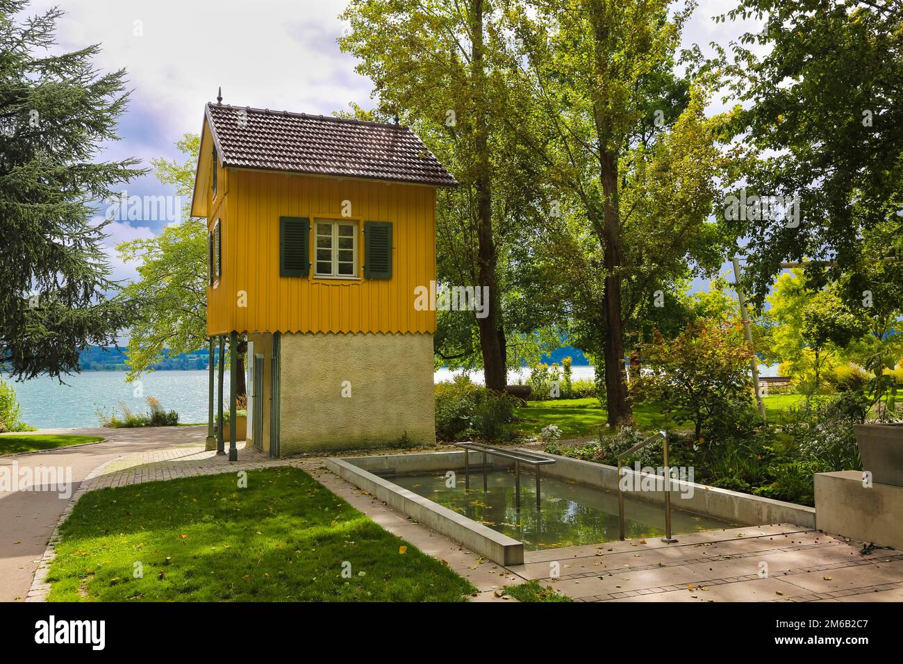 The old garden house in the villa gardens, historic building, wooden ...