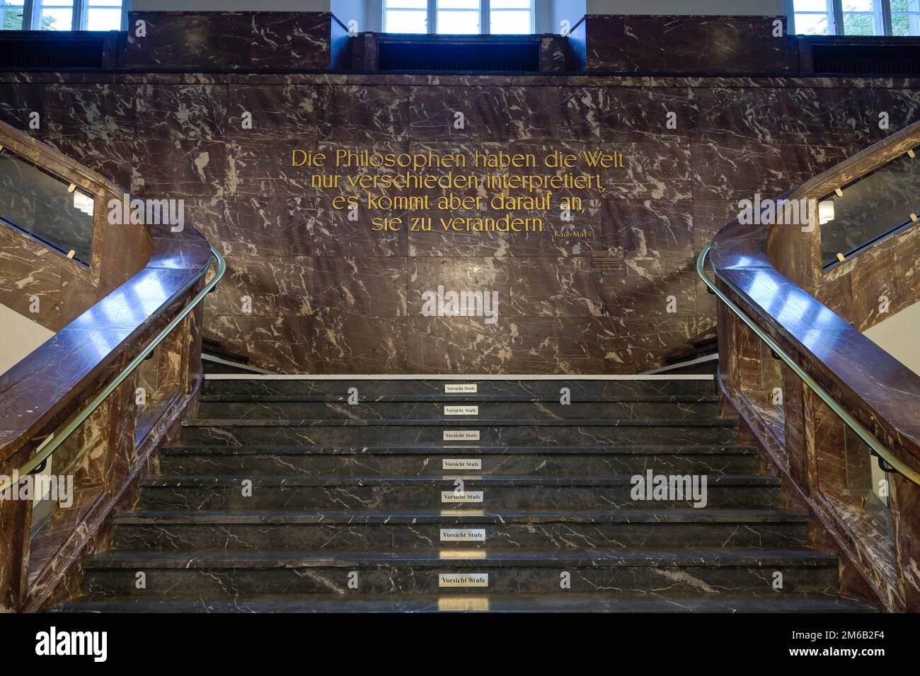 Lettering, Karl Marx quote, staircase, foyer, main building, Humboldt ...