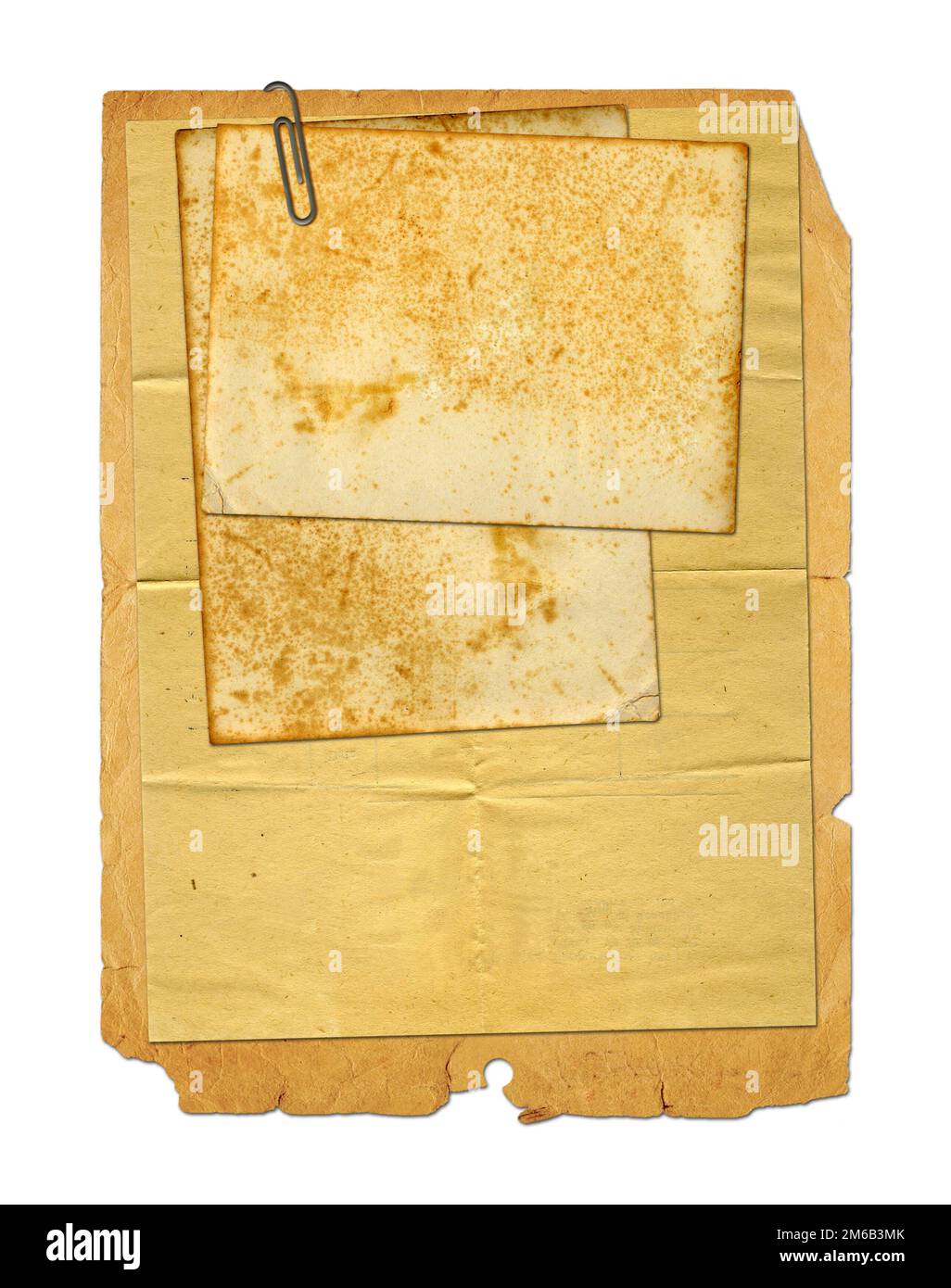 Set of old archival papers and vintage postcard isolated on white ...