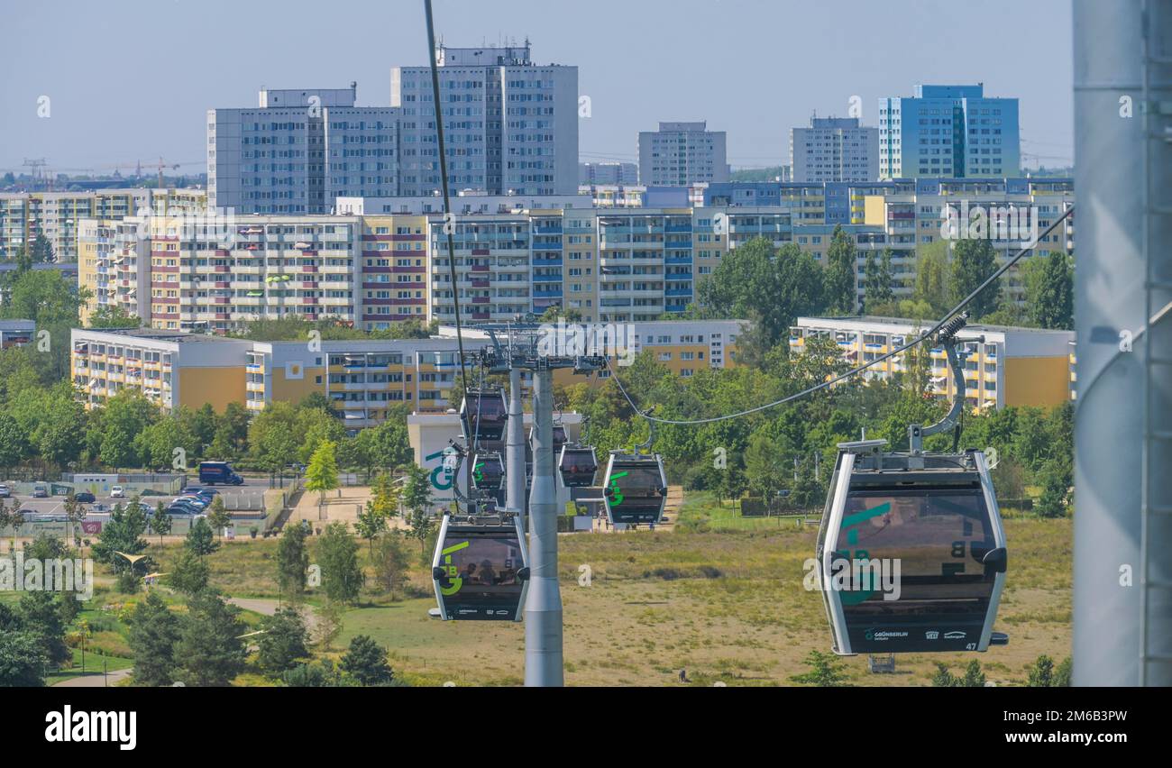Cable car, Gardens of the World, high-rise buildings, housing estate ...