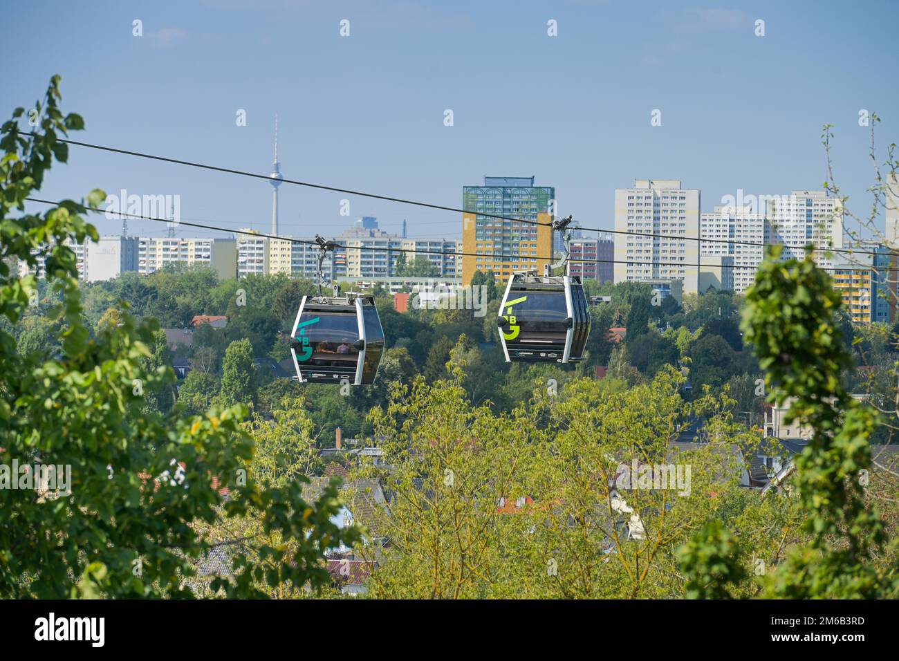 Cable car, Gardens of the World, high-rise buildings, housing estate ...