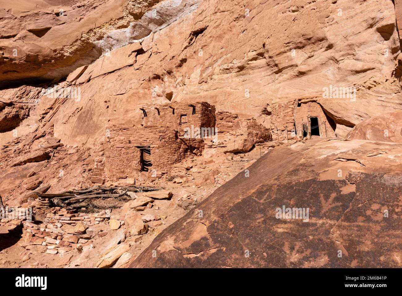 Rock art at Split Level Ruin. Backpacking in Grand Gulch and viewing Anasazi dwellings and rock ...