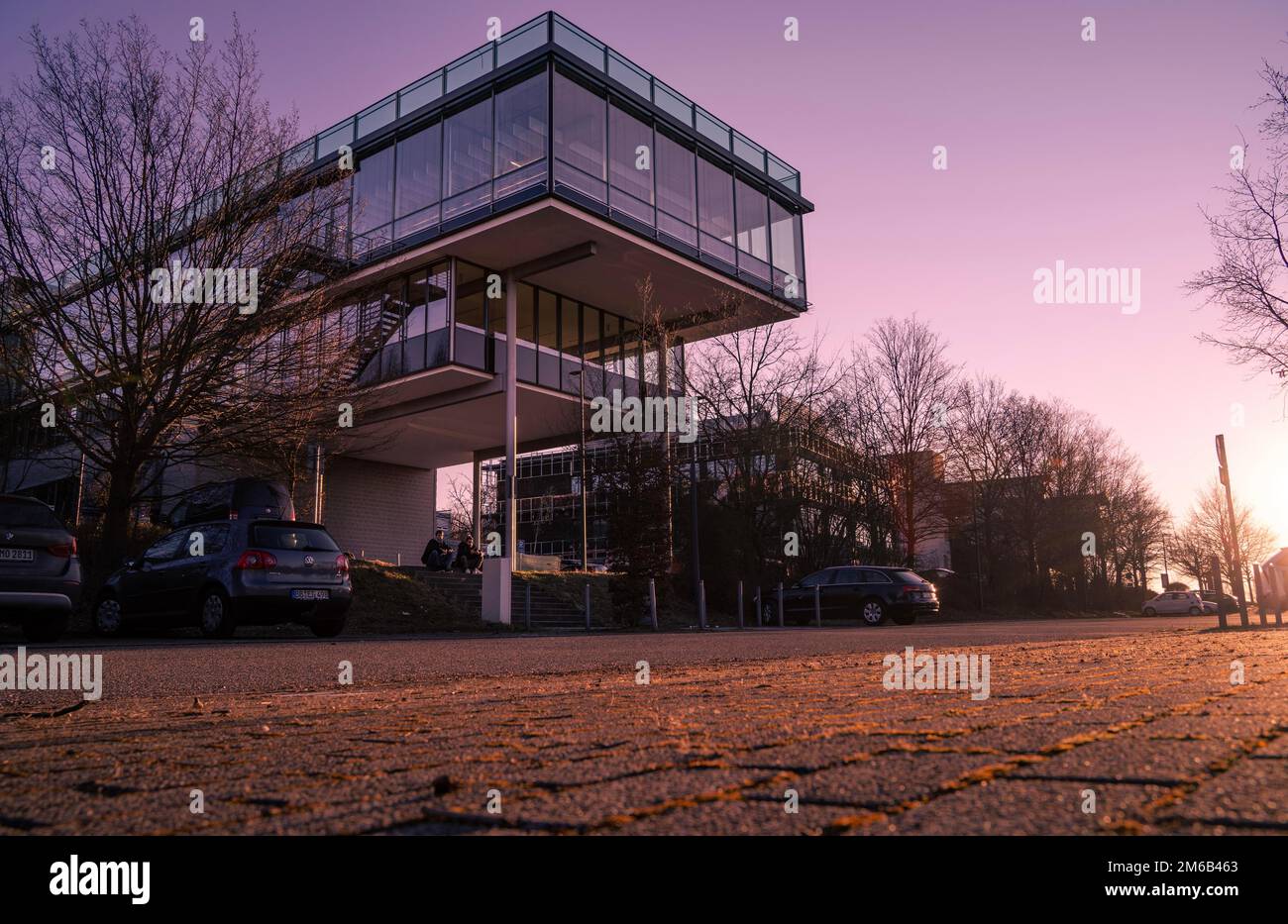 At the Golden Hour on a building of the University of Applied Sciences, Pforzheim, Germany Stock ...