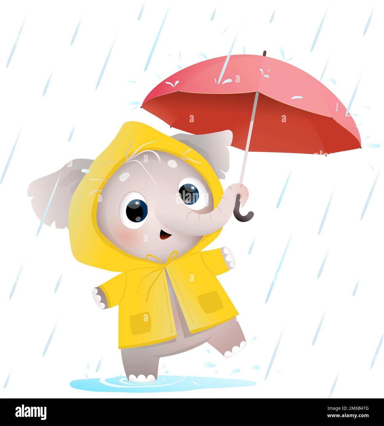 Baby Elephant With Umbrella Cute Baby Elephant Animal Umbrella Stock