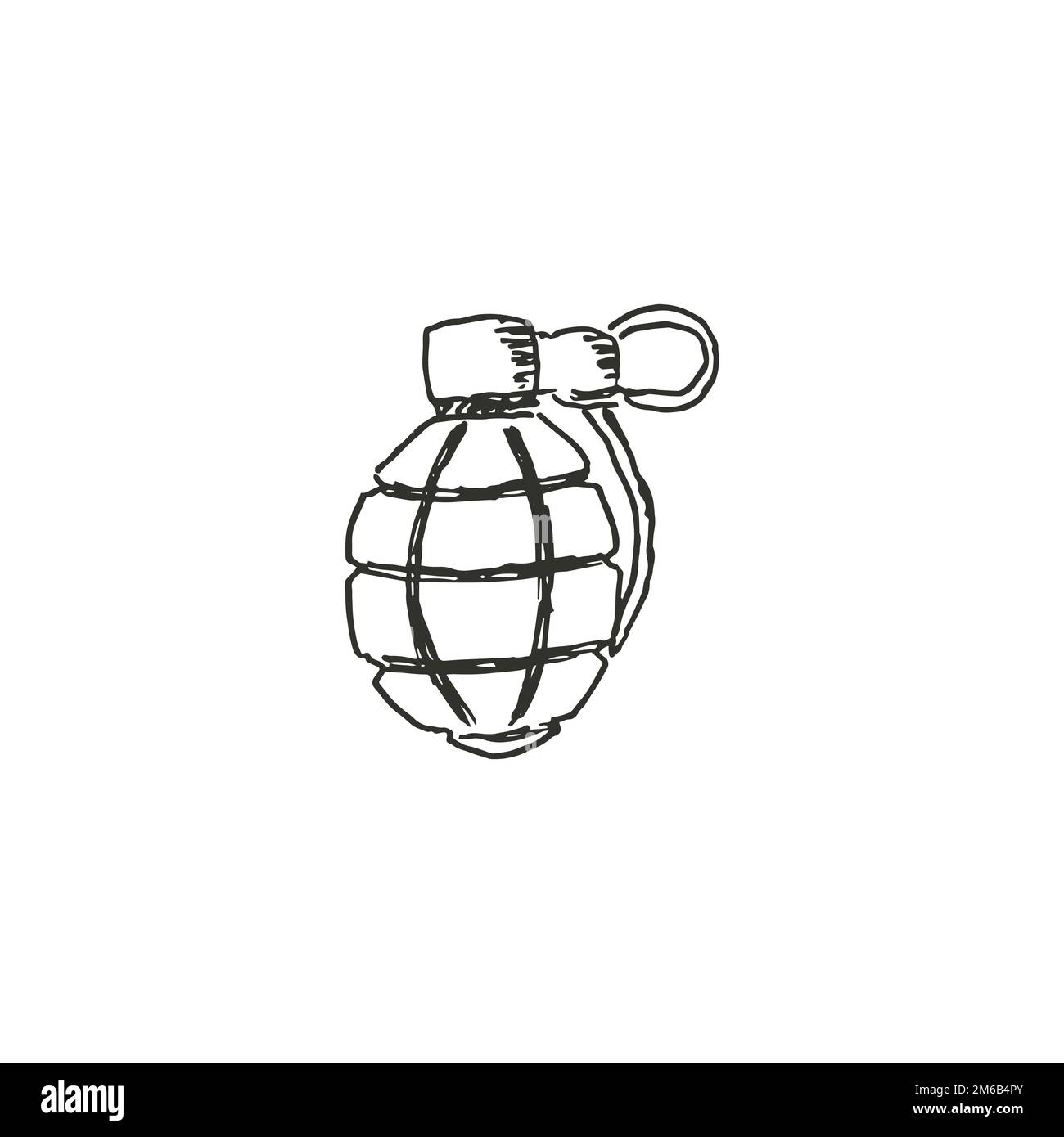 Hand drawn grenade, ink drawing sketch weapon vector, black isolated ...