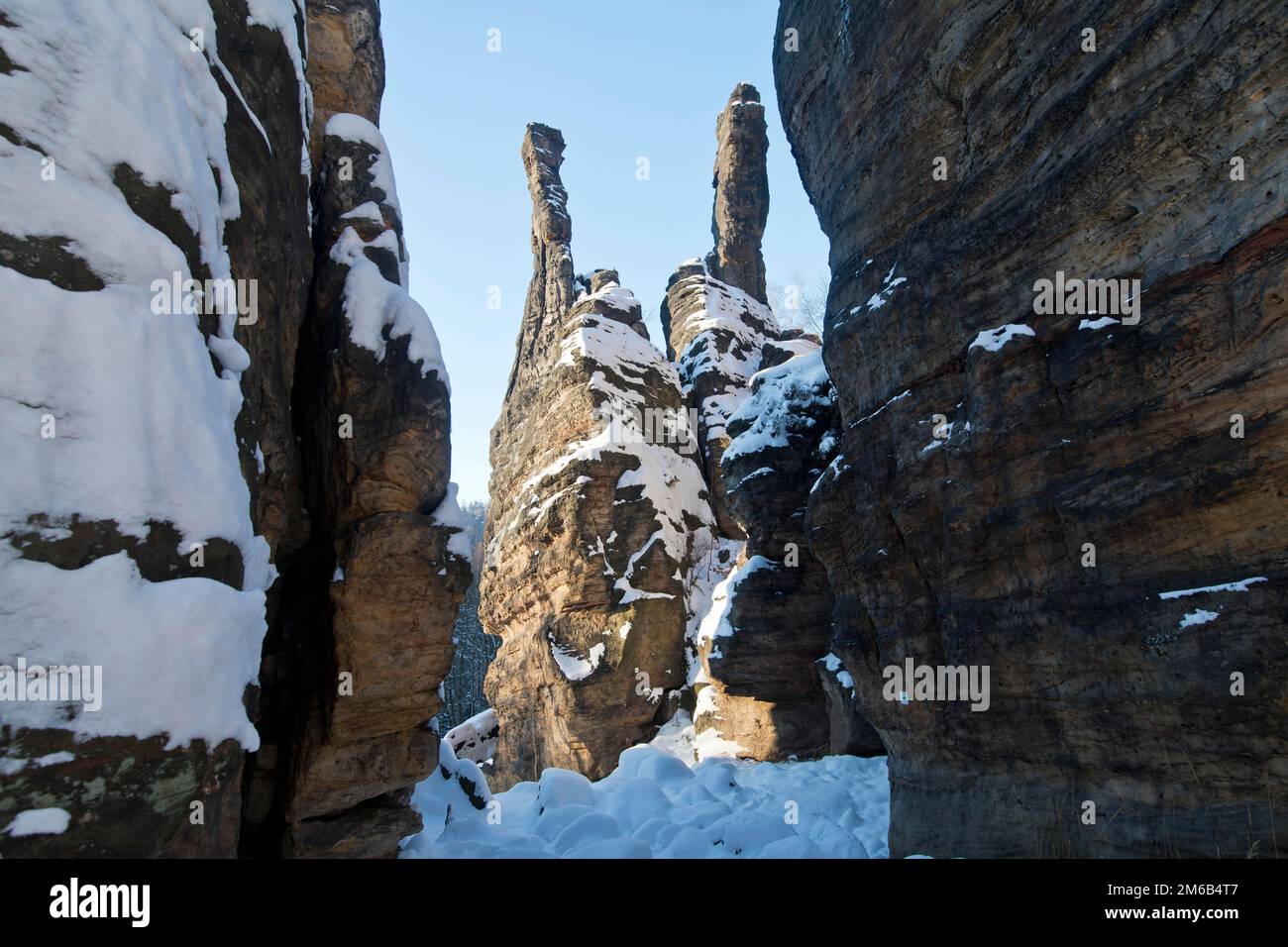 Snow at the Hercules Pillars, Bielatal, Ottomuehle, Saxon Switzerland ...