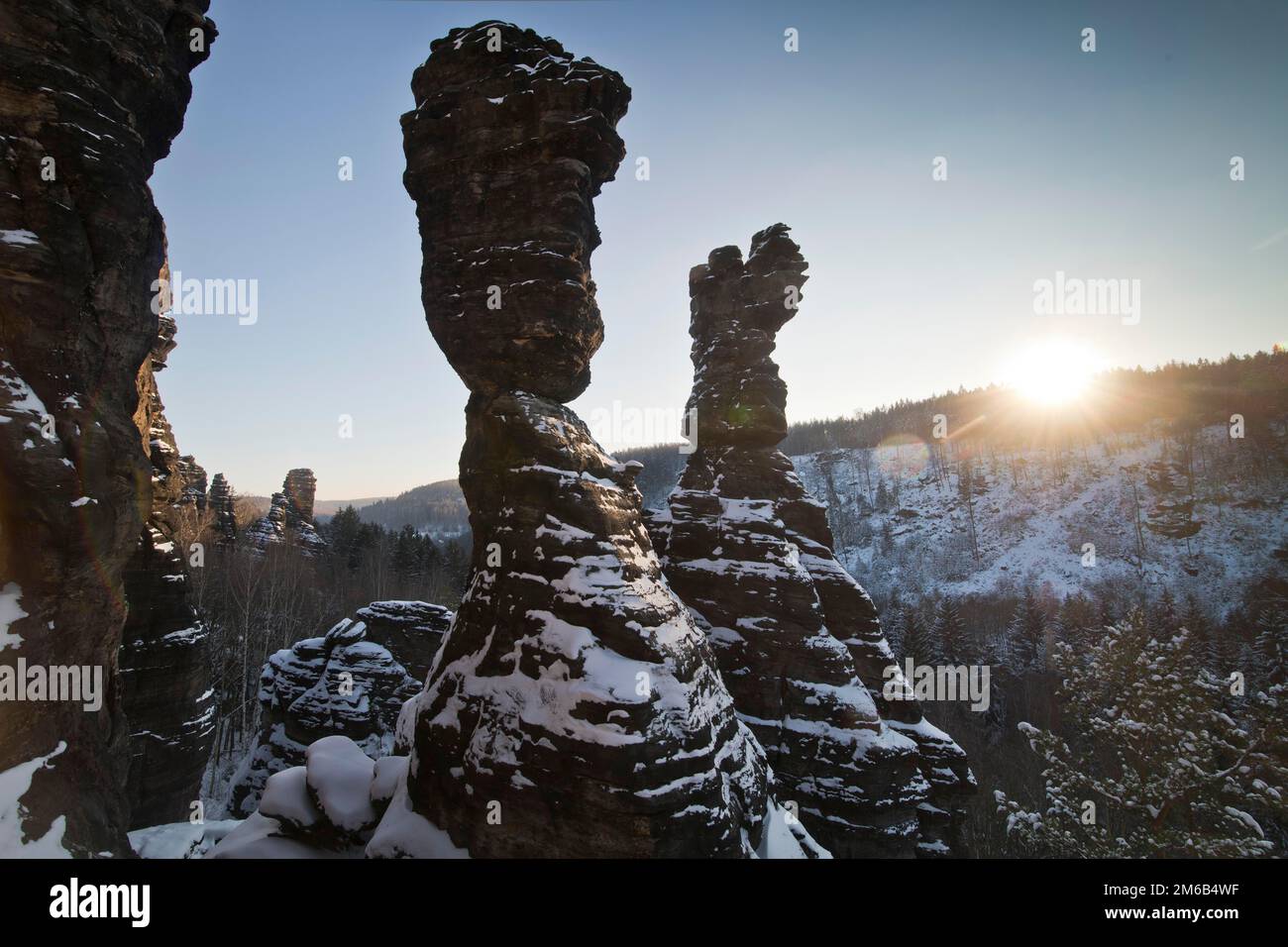 Snow at the Hercules Pillars, Bielatal, Ottomuehle, Saxon Switzerland ...