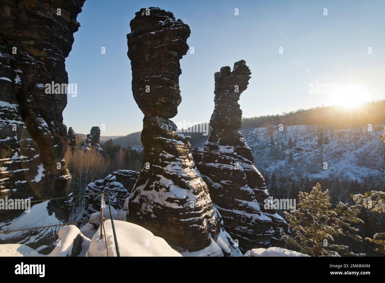 Snow at the Hercules Pillars, Bielatal, Ottomuehle, Saxon Switzerland ...