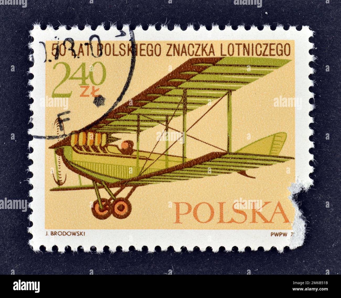 Cancelled postage stamp printed by Poland, that shows Albatross Biplane ...