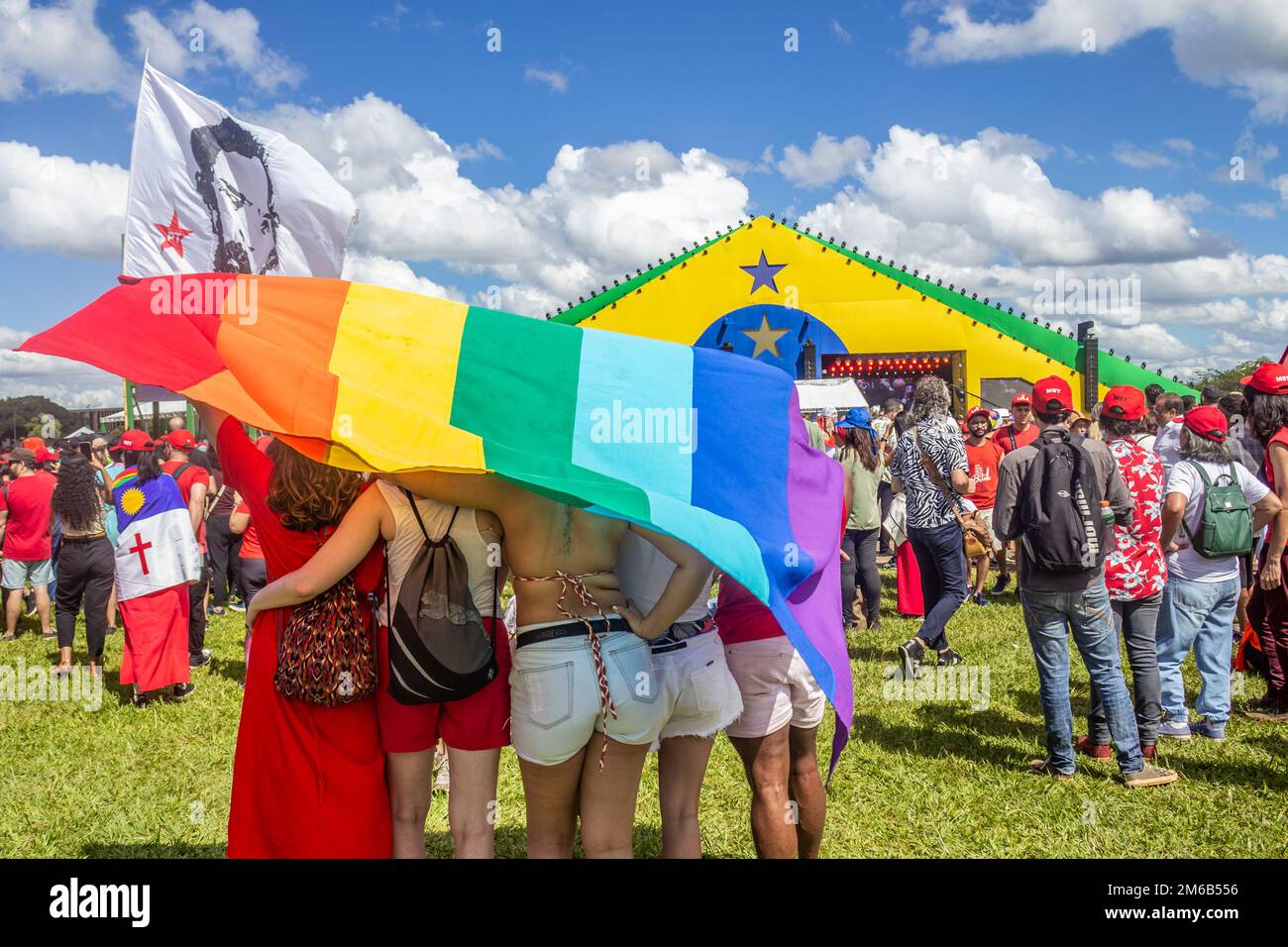 Brasília, DF, Brazil – January 01, 2023: Some people with their backs ...