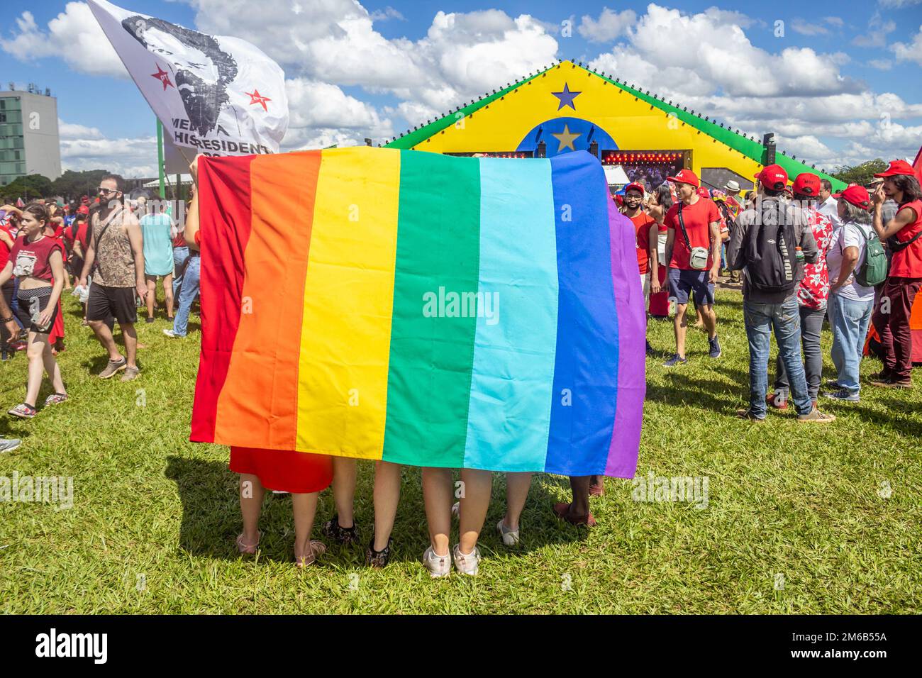 Brasília, DF, Brazil – January 01, 2023: Some people with their backs ...