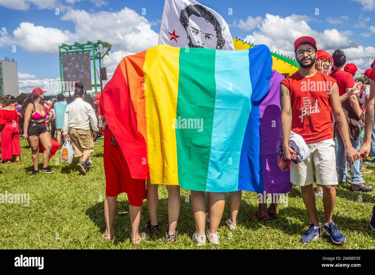 Brasília, DF, Brazil – January 01, 2023: Some people with their backs ...