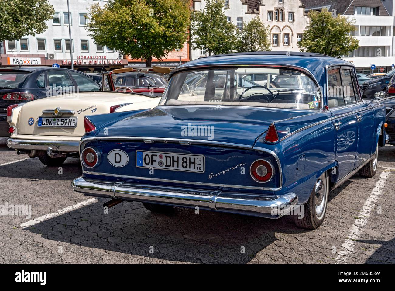 Vintage large Borgward P 100, sedan, rear with tail fins on the wing ...