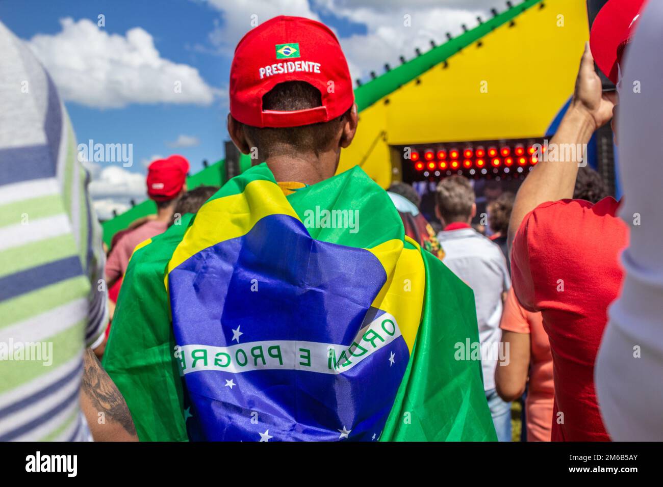 Brasília, DF, Brazil – January 01, 2023: A young man from the back ...