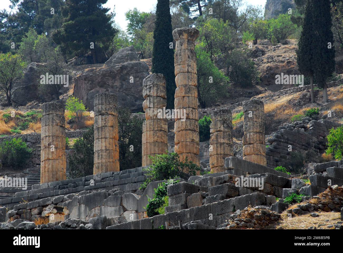 Ruins of the ancient temple of Apollo, Delphi, ancient sacred precinct ...