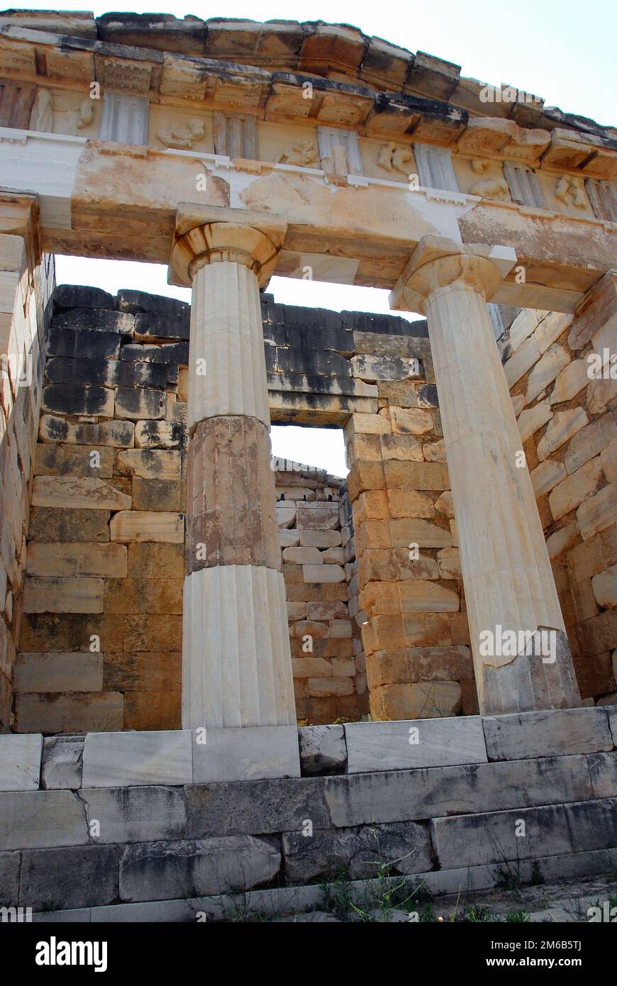 The reconstructed Treasury of the Athenians, Delphi, ancient sacred ...