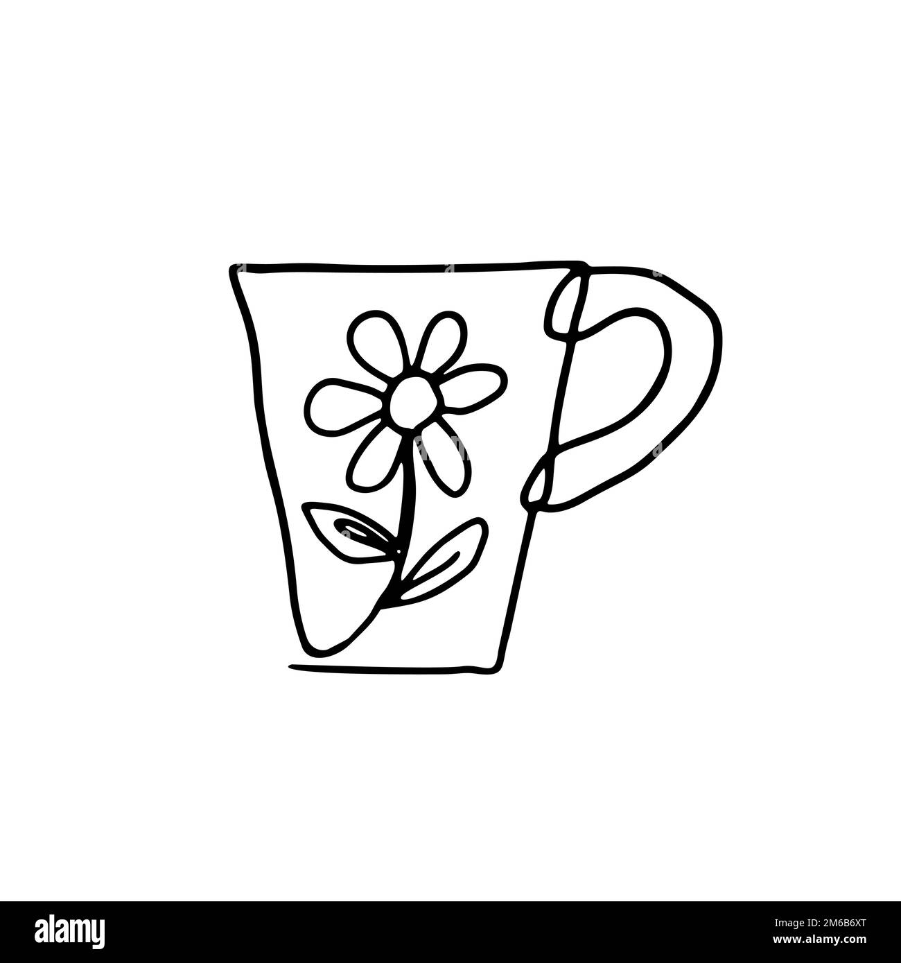 Hand drawn continuous inky line cup decorated with flower Stock Vector ...