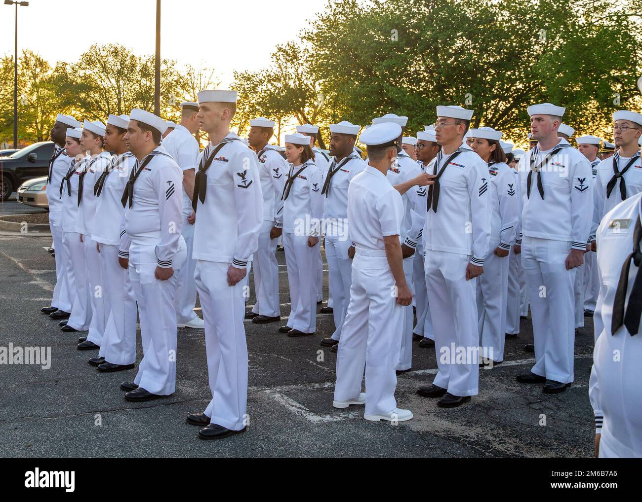 U.S. Navy Sailors take part in a uniform inspection at Naval Health ...