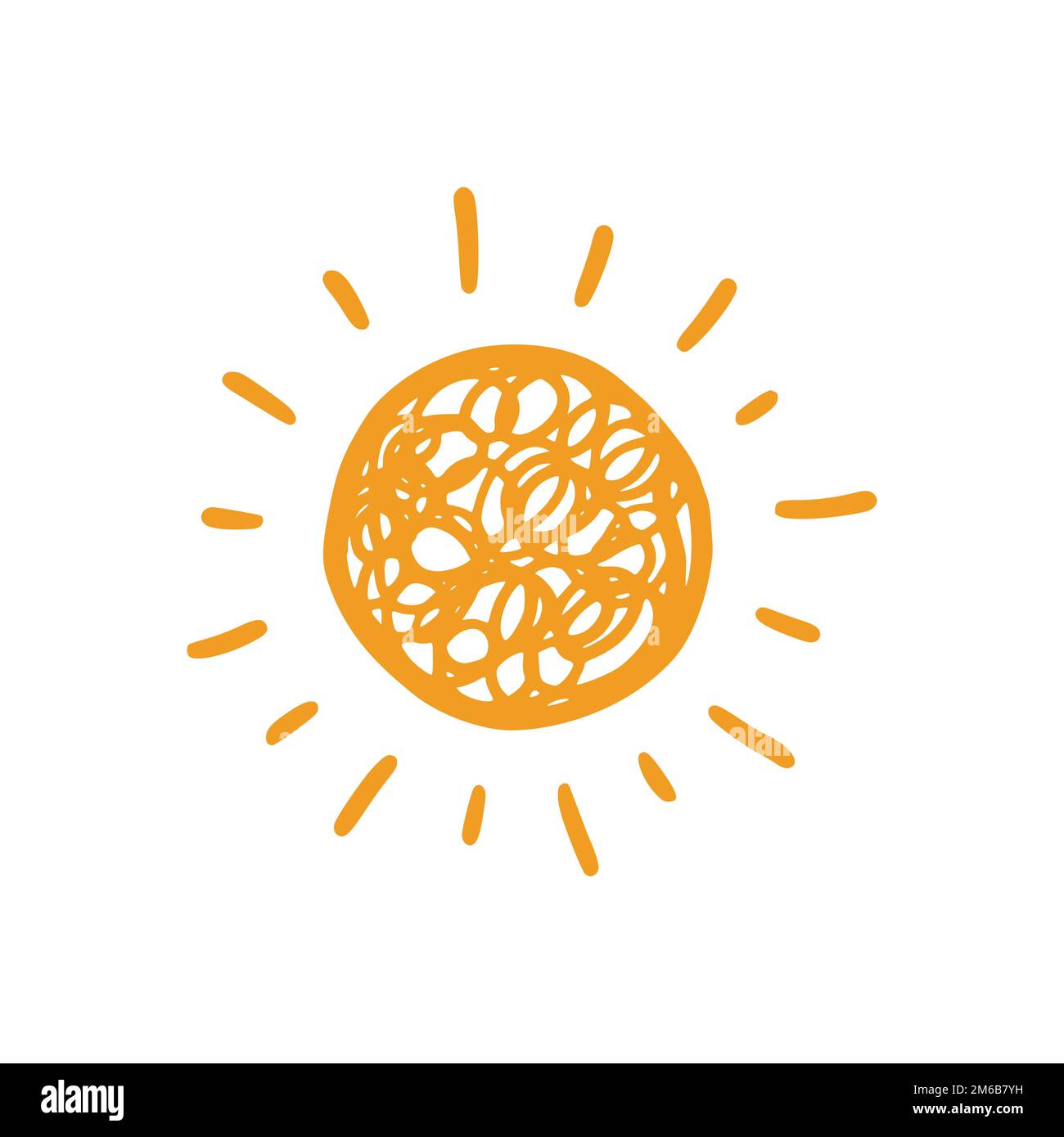 Doodle sun sketch illustration. Hand drawn cute orange sunshine ...