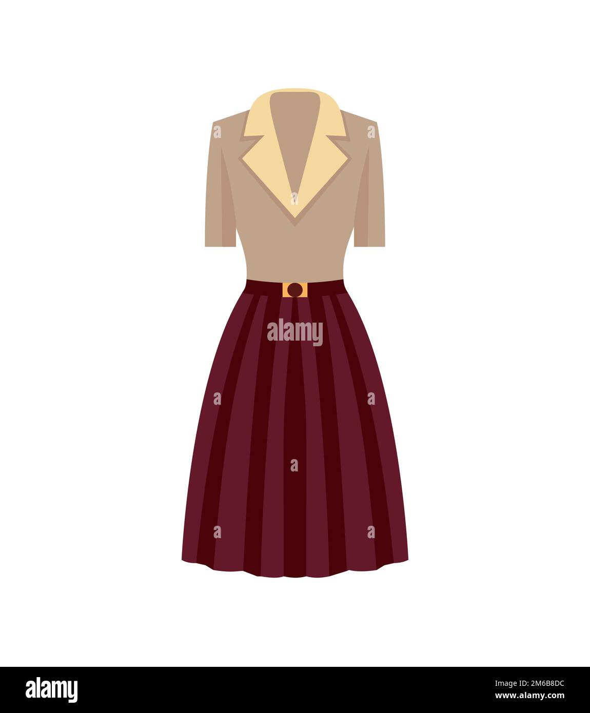 Women Office Wear Dress Notch Lapel Collar Knee Length Dress With Belt Front And Back View