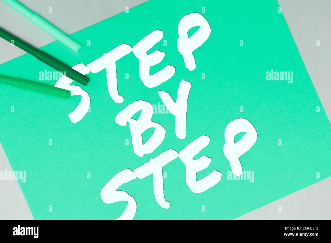 Text caption presenting Step By Step. Business overview Slow progress ...