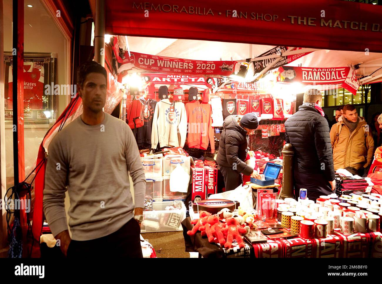 Street vendors sell Arsenal merchandise ahead of the Premier League ...