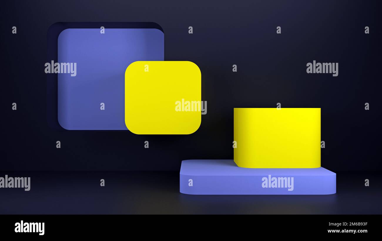 composition yellow square with rounded corners in the black wall and ...