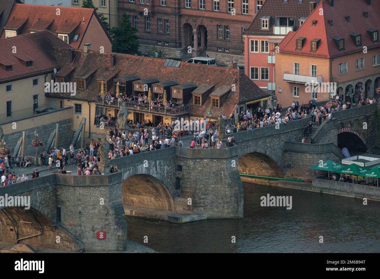 View to the river Main and the old main bridge with wine drinking ...