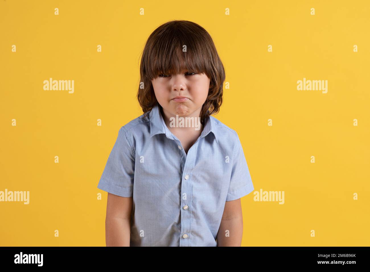 Kids depression. Unhappy little boy almost crying, feeling abandoned ...