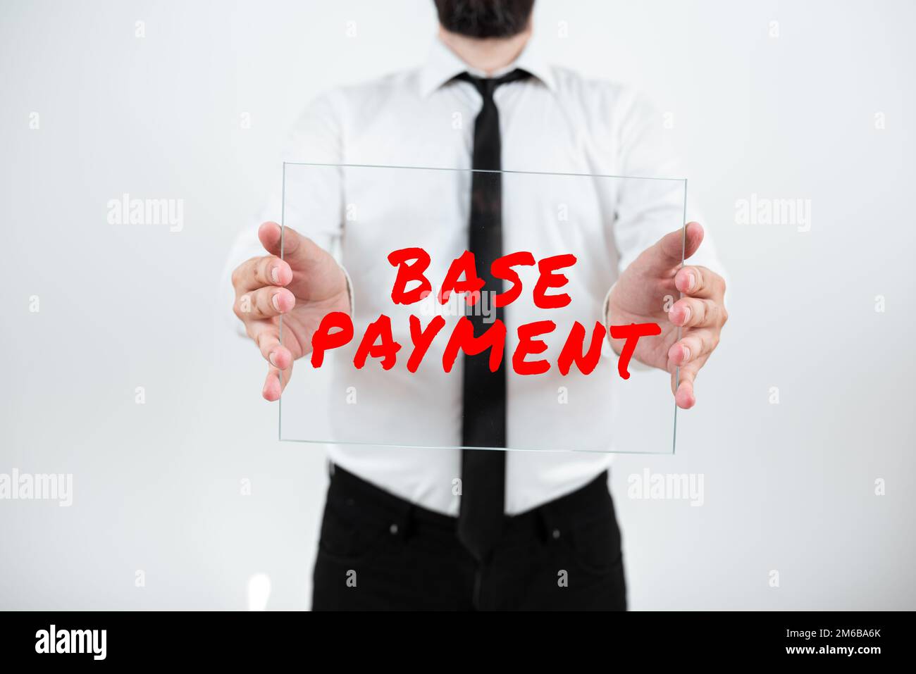 Hand writing sign Base Payment. Concept meaning amount of pay for a ...