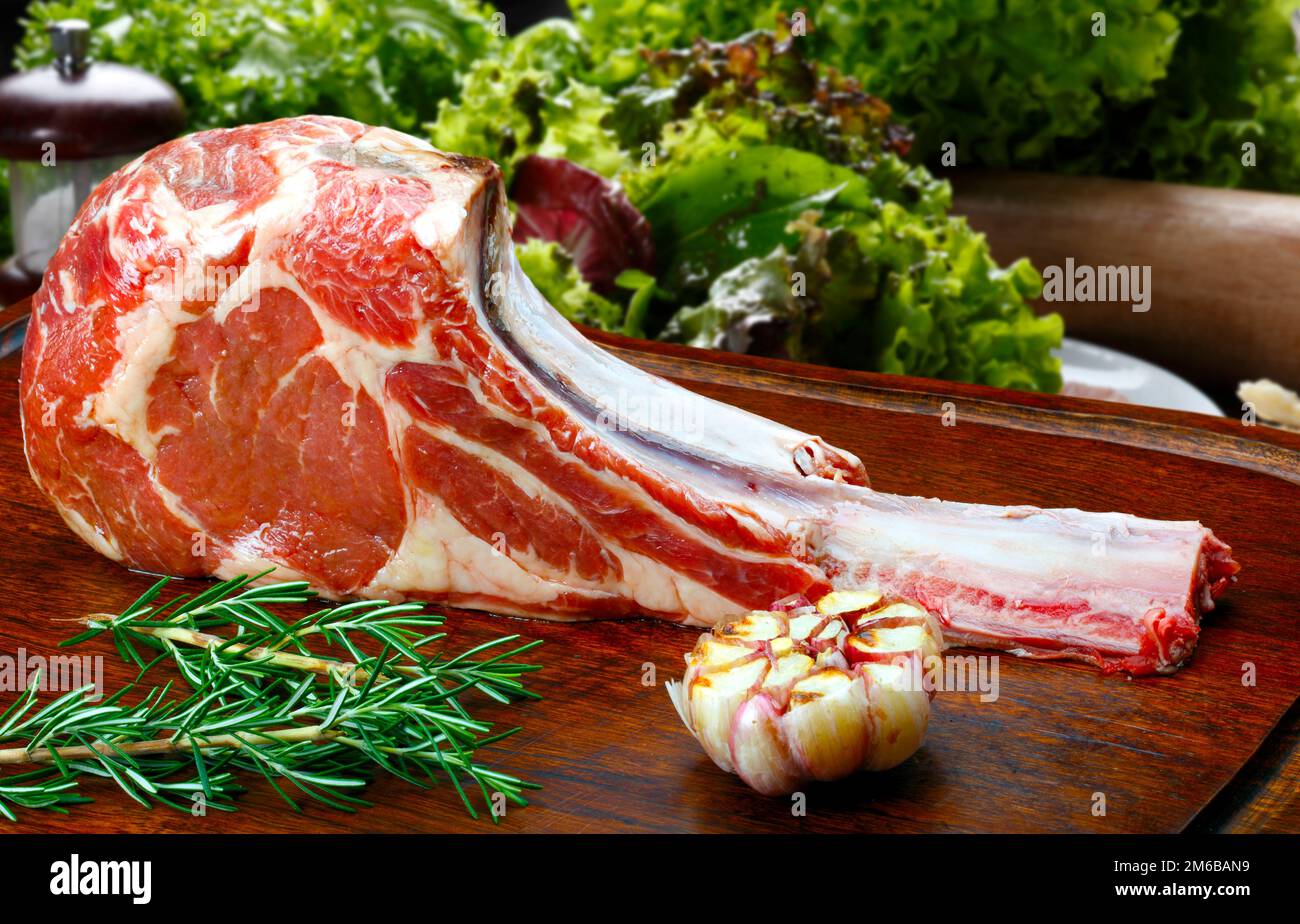 Tomahawk meat raw, BBQ food Stock Photo - Alamy