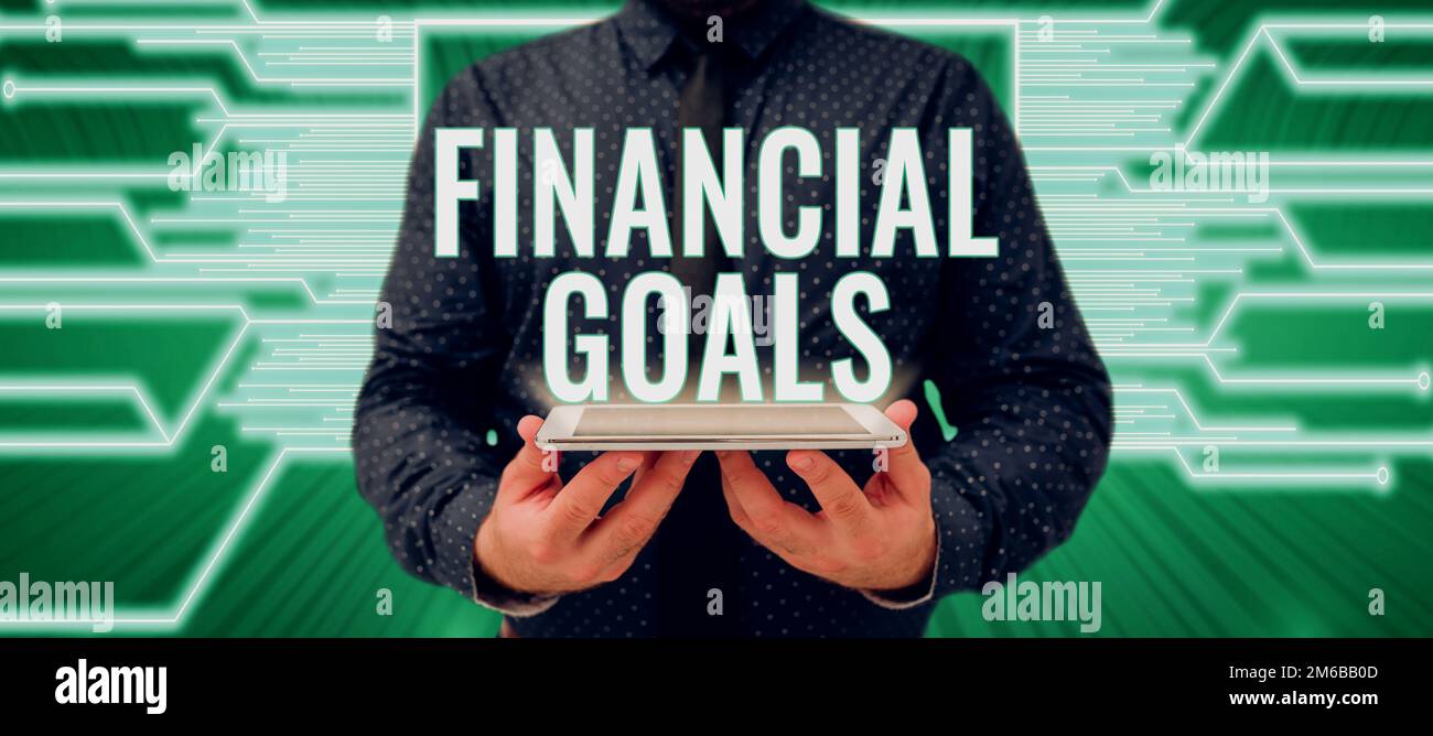 Text caption presenting Financial Goals. Business overview targets ...