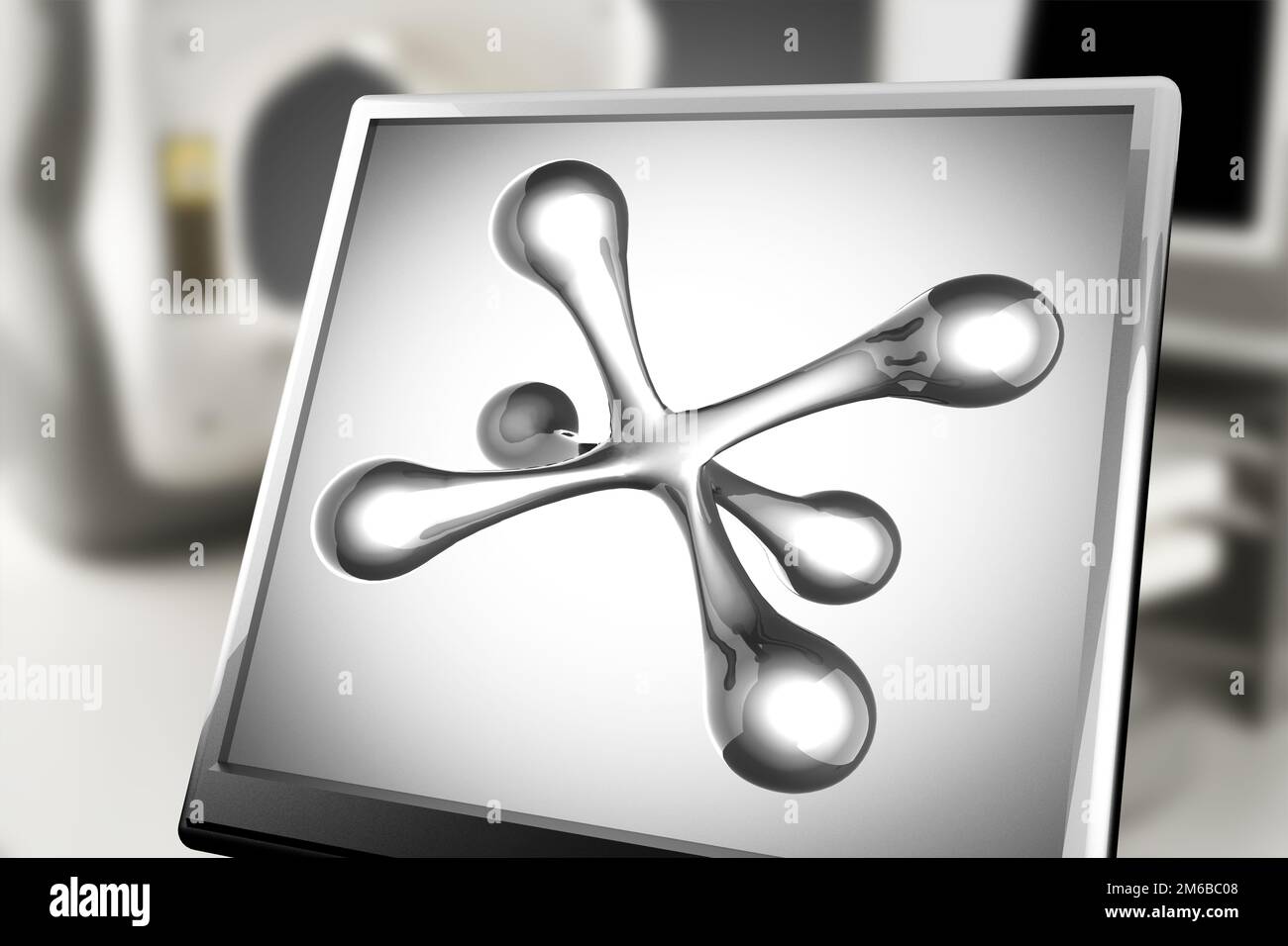 A single atom scientific illustration on monitor in laboratory Stock ...