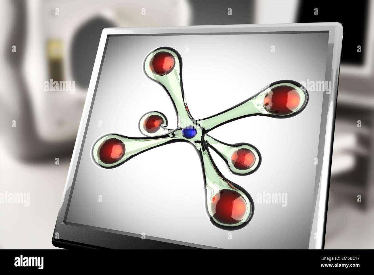 A single atom scientific illustration on monitor in laboratory Stock ...