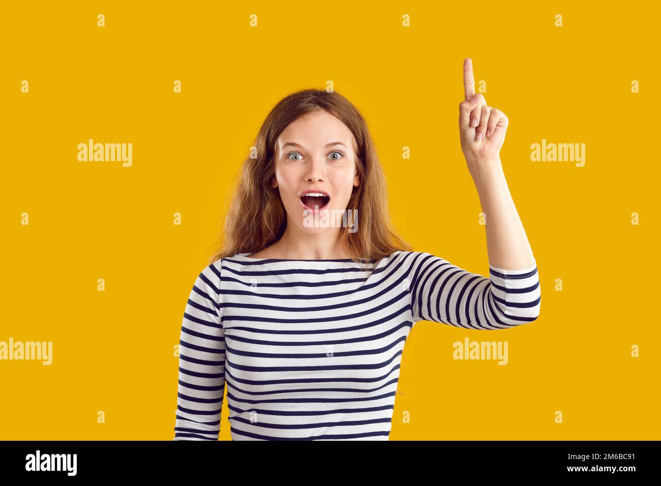 Portrait of positive impressed young woman who understood something and ...