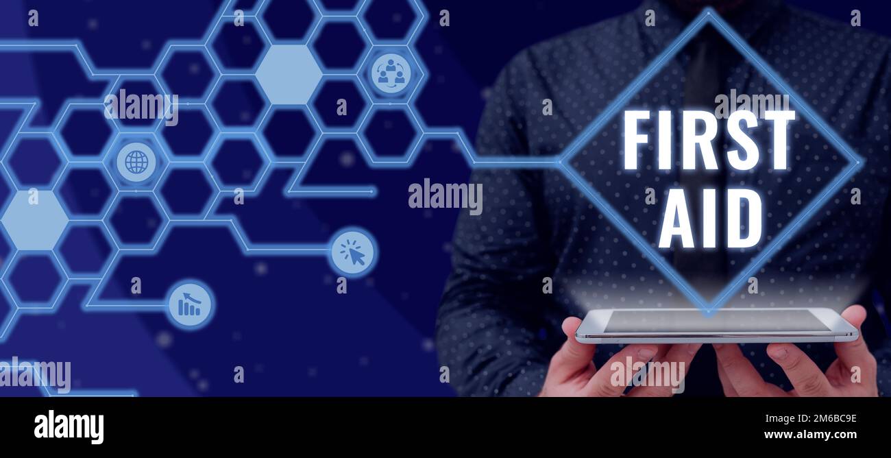 Inspiration showing sign First Aid. Business approach Practise of ...