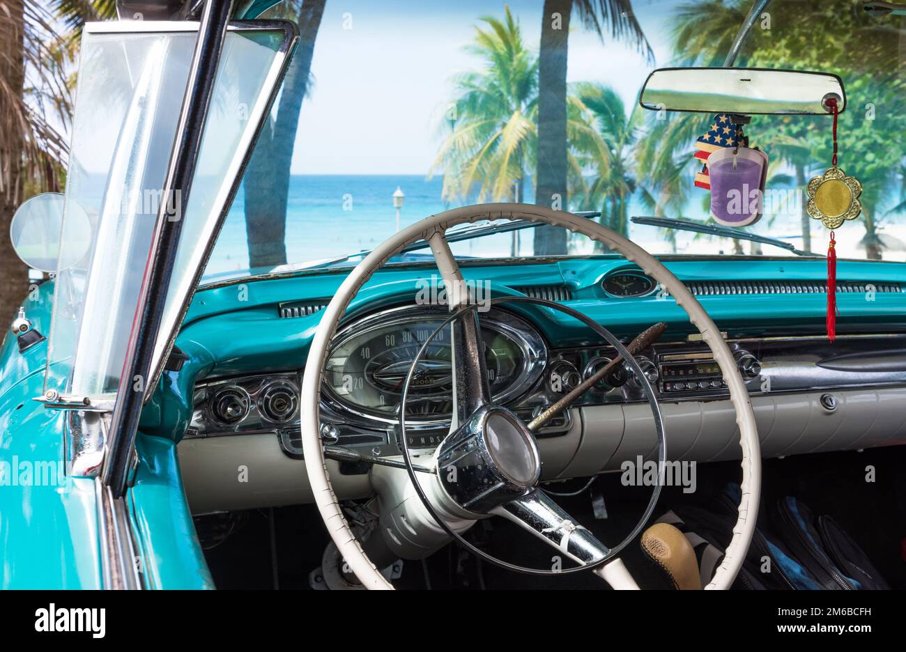 Cuba blue oldtimer park near the beach in havana interior view Stock ...