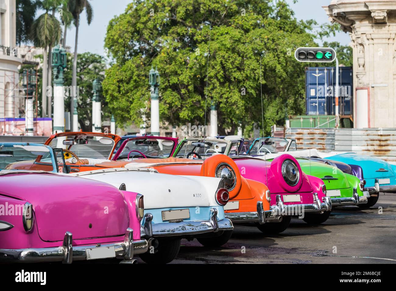Parking colorful vintage cars in Havana Cuba in the back view Stock ...
