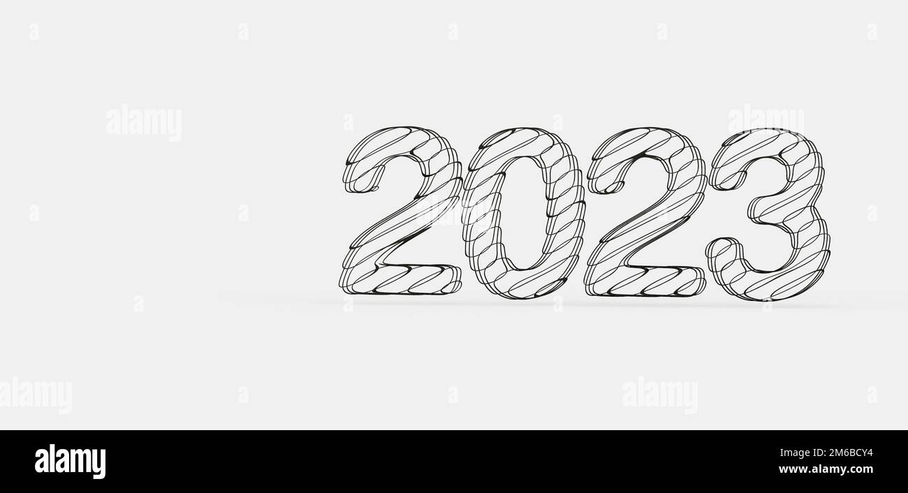 An illustration of the year of 2023 formed by metal springs isolated on ...