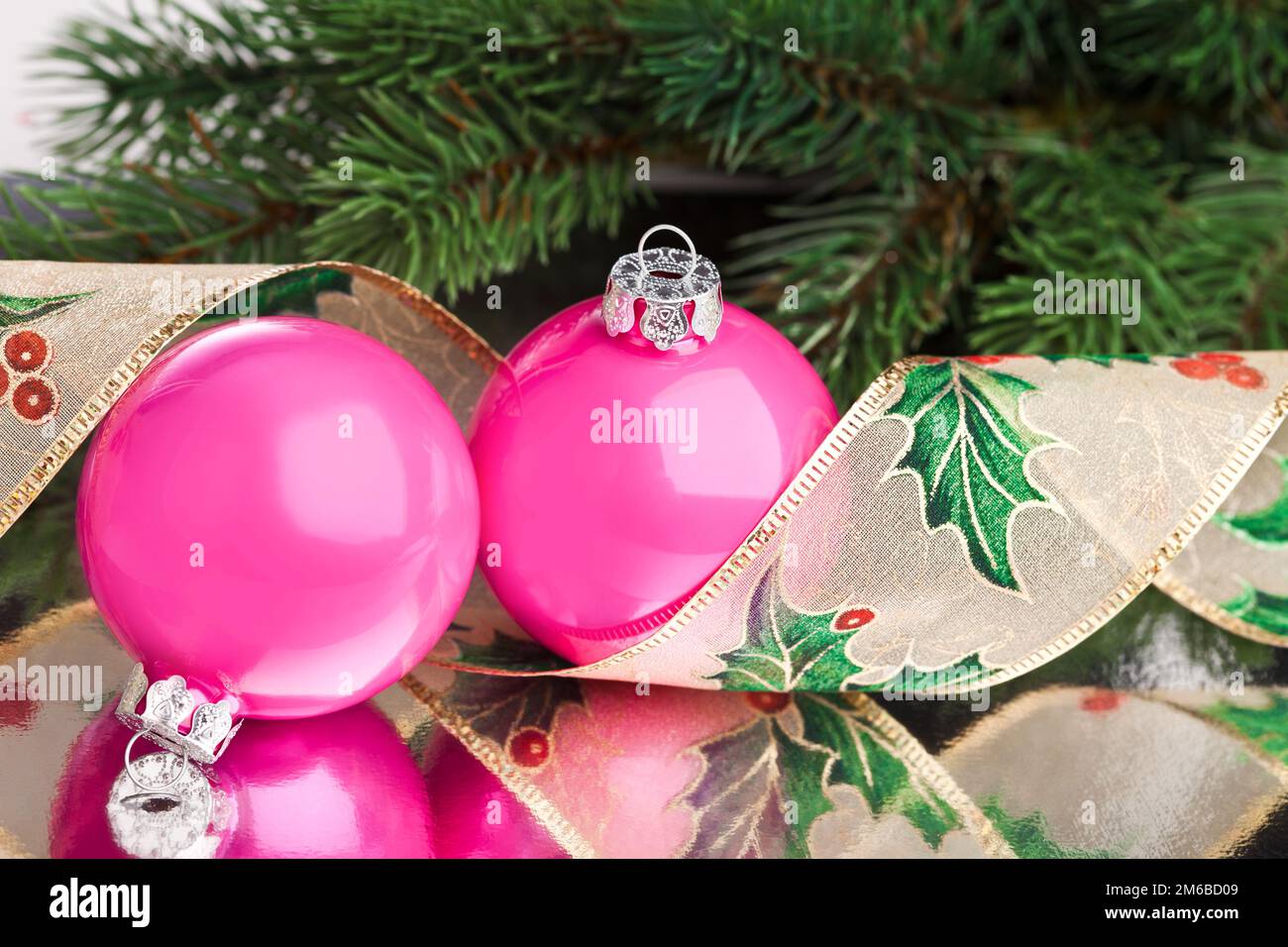 Christmas decoration balls with fir-tree Stock Photo - Alamy