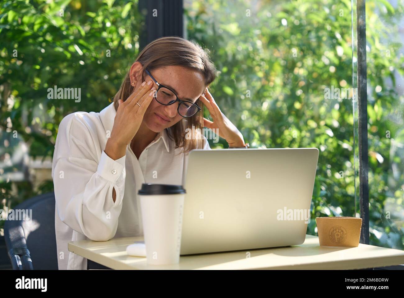 Young caucasian woman feeling migraine head strain. Tired, Overworked ...