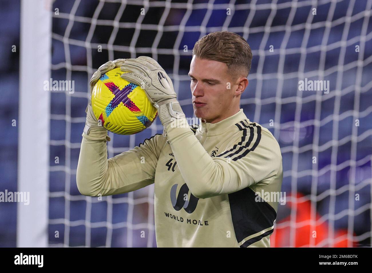 George Wickens #40 of Fulham during the pre-game warm up ahead of the ...
