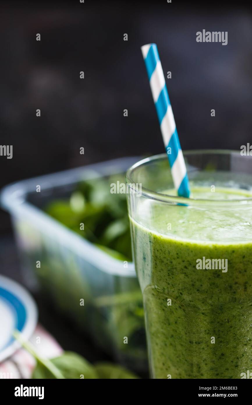 Green smoothie in glass Stock Photo - Alamy